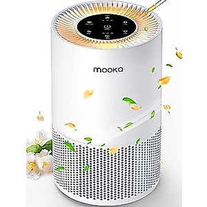 Air Purifiers for Home Large Rooms up to 1200ft², MOOKA H13 True HEPA Air Purifier for Bedroom Pets with Fragrance Sponge, Timer, Air Filter Cleaner for Dust, Smoke, Odor, Dander, Pollen (White)