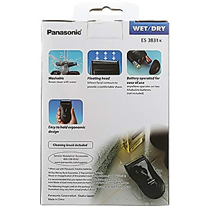 Panasonic Electric Razor for Men, Cordless Wet Dry Lightweight Shaver with Ergonomic Grip, ES3831K, Black