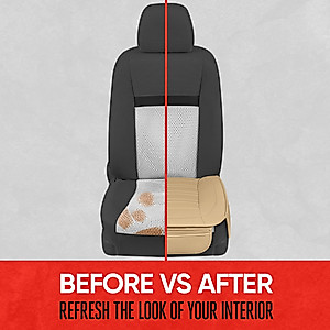 Motor Trend Seat Covers for Cars Trucks SUV, Faux Leather Beige Padded Seat Covers with Storage Pockets, Premium Interior Car Seat Cover, 2 x Front Seat Covers