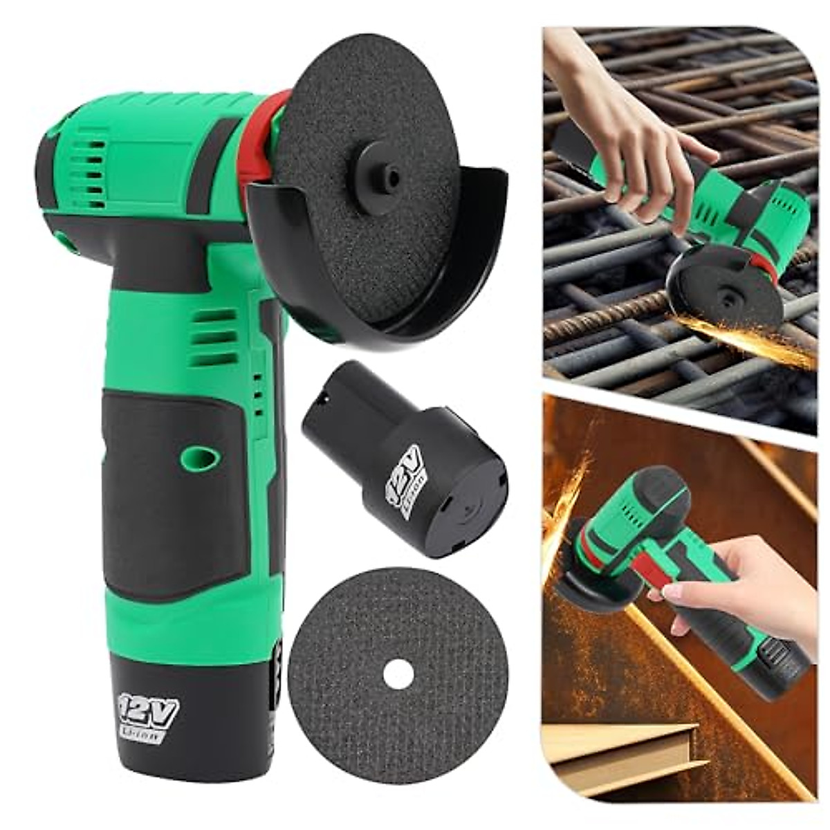 Cordless Angle Grinder, 12V Power Angle Grinder Tools with 2PCS 3.0Ah Batteries & Charger, Brushless Motor Metal Grinder, Cutting Wheels, Flap Disc for Cutting, Polishing