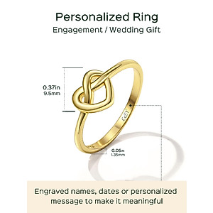 ChicSilver Gold Ring for Women Simple Gold Plated Sterling Silver Love Knot Ring Knot Heart Gifts for Mom Jewelry - Size 6