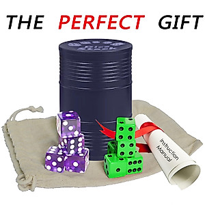 Dice Stacking Cup(Blue) Set with 4 Pcs 19mm(Purple) and 5 Pcs 18mm(Green) Standard 6 Sided Dices, with Storage Bag-Magic Tricks Instruction