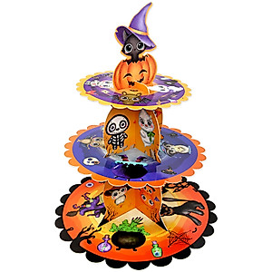 ceiba tree Halloween Cupcake Stand Decorations Holder Dessert Tower 3 Tier Cardboard Pumpkin Trick or Treat Party Birthday Supplies for Kids