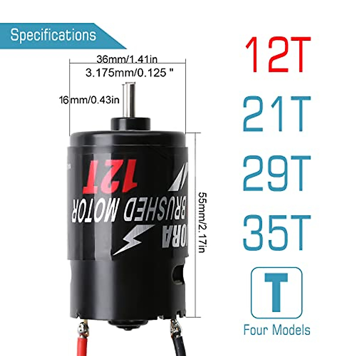 INJORA RC Motor 550 Brushed Waterproof Motor for 1/10 Short-Course Truck Slash VKAR 10SC HPI HoBao HuanQi 727(12T)