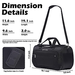 Coolife Travel Duffel Bag Carry-On Travel Tote Overnight Weekender Bag Softside Lightweight Underseat Bag for Men and Women Duffle Bag with Adjustable Strap (Black, 19 inch)