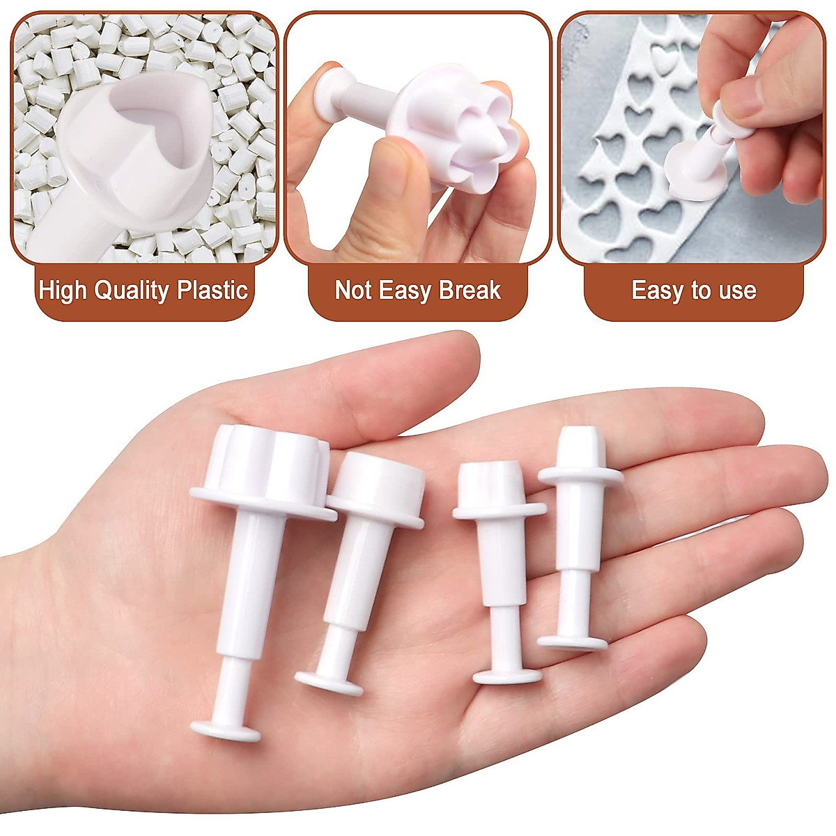 wexpw 24 Pcs Cookie Cutters, Fondant Cake Cookie Plunger Cutter, Mini Plastic Biscuit Plunger Fondant Decorating Mold, Heart/Square/Oval/Circular/Star/Diamond/Flower