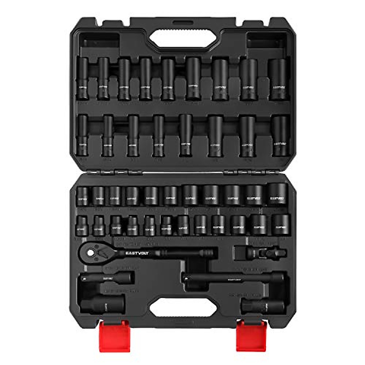 Eastvolt Mechanic Tool Kits, Drive Socket Set, 46 Pieces, with 72 Teeth Reversible Ratchet, Metric/SAE (ASK06)