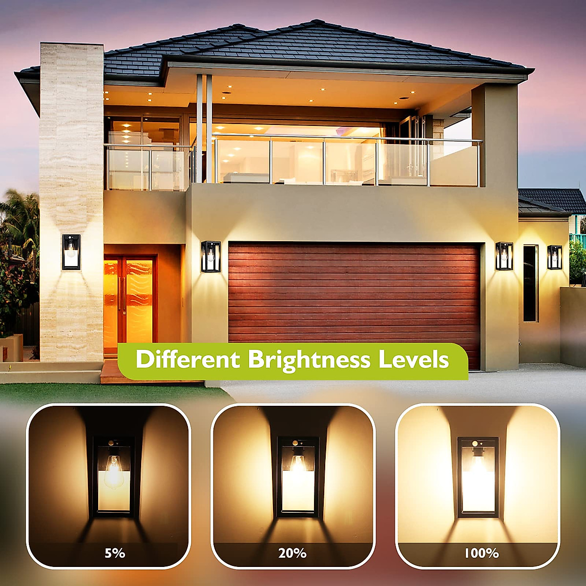 Solar Wall Light Outdoor, Motion Sensor Porch Light Fixture, Wireless Dusk to Dawn Exterior Wall Lantern with 3 Modes and LED Bulb, Waterproof Black Outside Wall Sconce for Front Door Patio Doorway