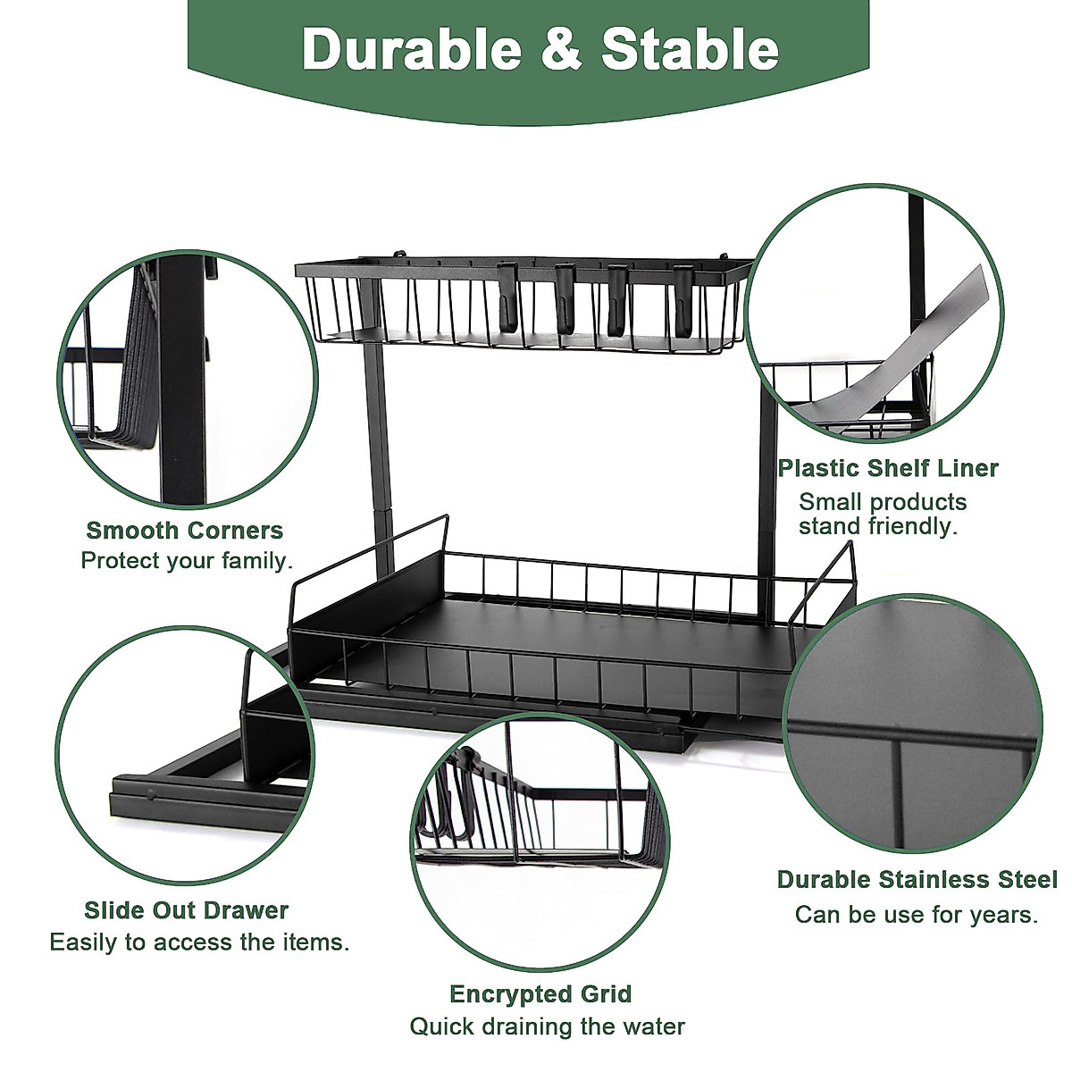 Under Sink Organizers and Storage, Terfik Under Sink Organizer, Pull Out Cabinet Organizer with Sliding Drawer, Multi-Use Under Cabinet Organizer, Under Sink Storage for Bathroom Kitchen Organization