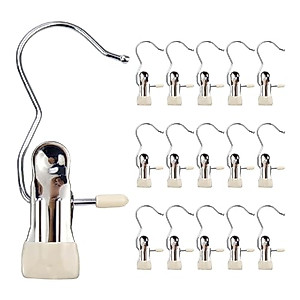 Woogim 15 Pcs Laundry Hanging Hooks Clips 110mm Length Multi-Functional Hooks for Home Travel Clothes & Socks Stainless Steel Upgrade Widen