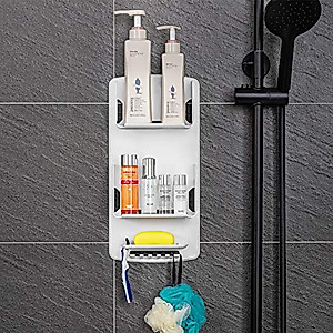 Shower Caddy - Plastic Shower Organizer Hanging, No Drilling Bathroom Organizer with 6Hook, Baffle Anti-drop Design, Removable Shower Holder for Shampoo and Soap is Easy to Clean