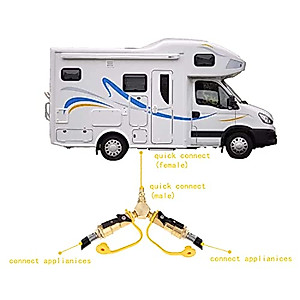 OTEHOO 1/4" RV Propane Quick Connect Y Splitter Adapter with Shutoff Valve for RV Trailer,2 Way LPG Or Natural Gas Adapter 1/4" Quick Connect or Disconnect Kit-Shutoff Valve & Full Flow Plug