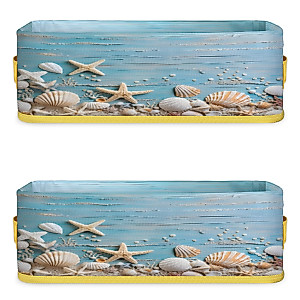 TULIMET Starfish Summer Beach Bathroom Basket for Storage, Fabric Toilet Tank Paper Basket with Handle for Organizing, Small Storage Bins Bathroom Decorative Box