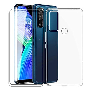 Phone Case for TCL 20 XE/5087Z (6.52"), with [2 x Tempered Glass Protective Film], KJYF Clear Soft TPU Shell Ultra-Thin [Anti-Scratch] [Anti-Yellow] Case for TCL 20 XE/5087Z - Transparent