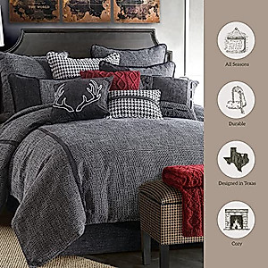 HiEnd Accents Hamilton 4 Piece Comforter Set, Gray Tweed Bed Set, Super King Size, Rustic Cabin Lodge Luxury Bedding Set, 1 Comforter, 1 Bed Skirt, 2 Pillow Shams