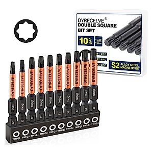 10-Pack 8 Point Star Bit - Professional 8 Point Torx Bit (Magnetic Heads & Hex Shank) - Double Square Bit Set Made of Premium S2 Alloy Steel - 8 Point Star Bit for Trailer - Sizes #1, #2 and #3