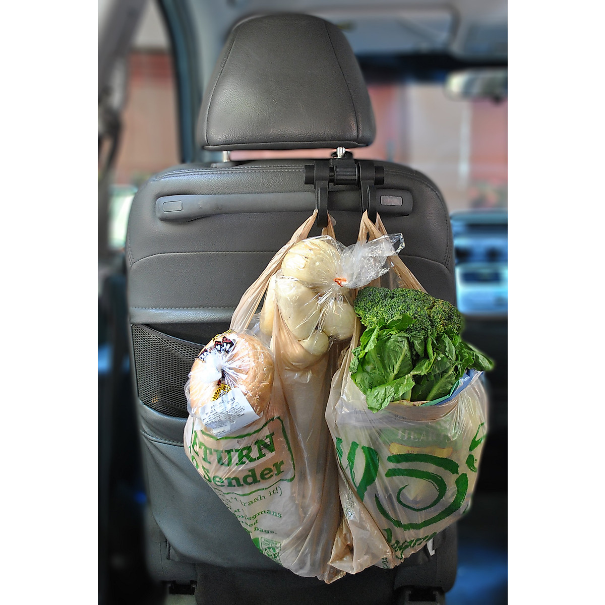 Maxsa 25526 Headrest Hanger 2 Hook Organizer for Bags, Purses and Car Storage, Black