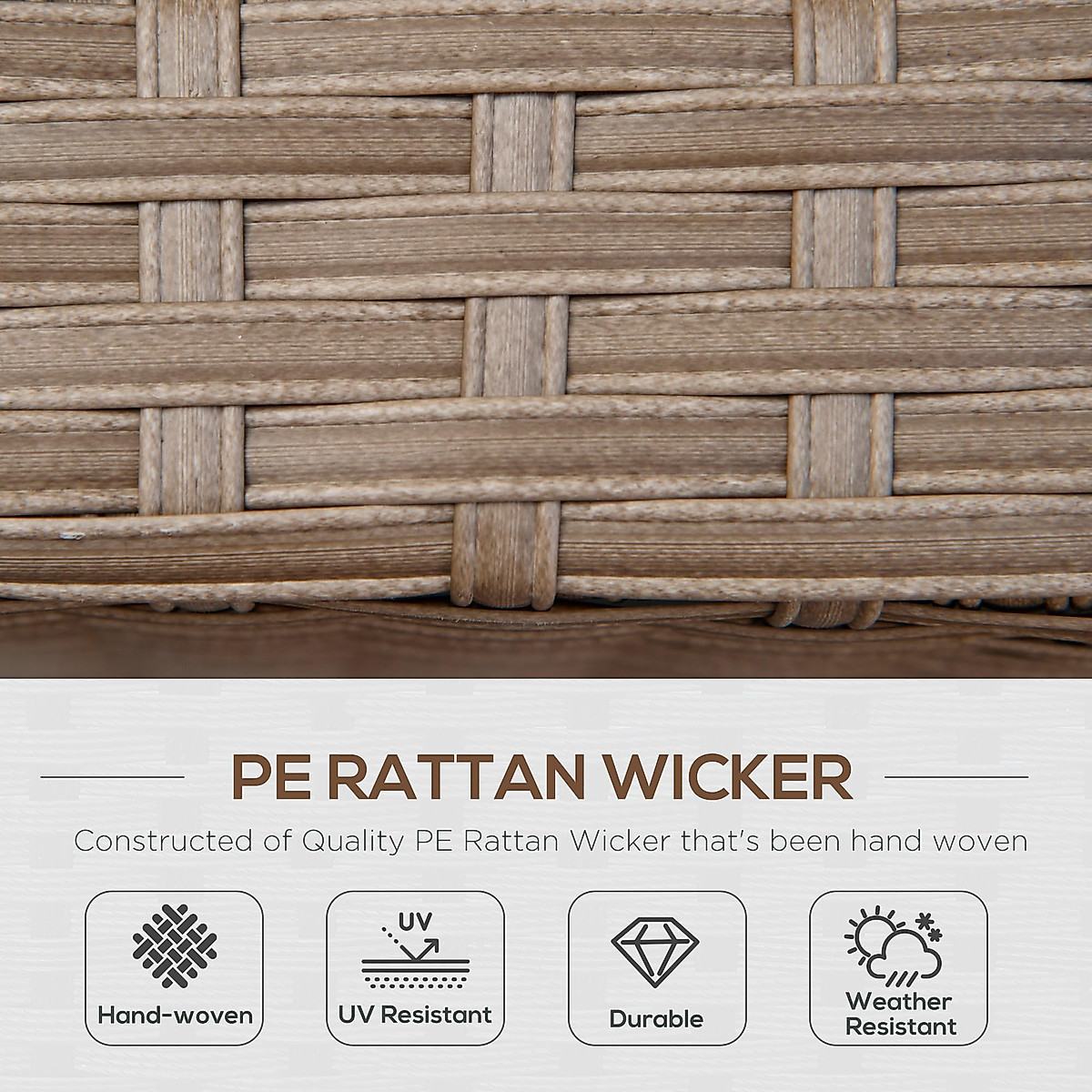 Outsunny Patio Furniture Set, 6 Piece PE Wicker Outdoor Furniture, Conversation Set with Ottomans, Table & Chairs, All Weather Sectional Sofa Couch, Blue Pillows, Khaki