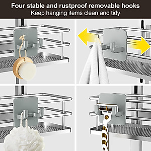 Orimade Adjustable Hanging Over the Shower Door Caddy,Bathroom Organizer Shelf Storage with 4 Hooks for Razor,No Drilling Rustproof Shower Rack Basket, 4 Tier, Silver