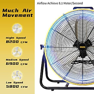 HiCFM 8200 CFM 24 inch Portable High Velocity Drum Fan With Powerful 1/3 HP Motor, Turbo Blade, 3 Speed Low Noise Design and 9ft Power Cord for Air Circulation, Convenience - UL Listed