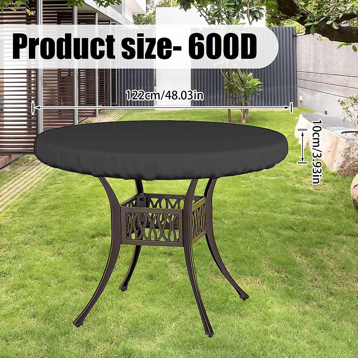 ZUDKSUY Patio Furniture Covers 48 x 4 600D Outdoor Garden Round Table Top Cover Fits Round Patio Furniture Up to 46" - 48" in Diameter Black Patio Round Table Cover