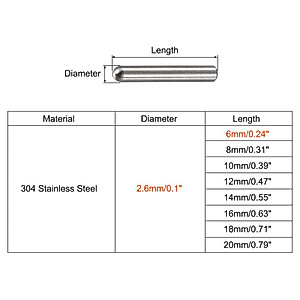 Tool parts 2.6x6mm Dowel Pins - 20pcs Round Head Flat Chamfered End Dowel Pin