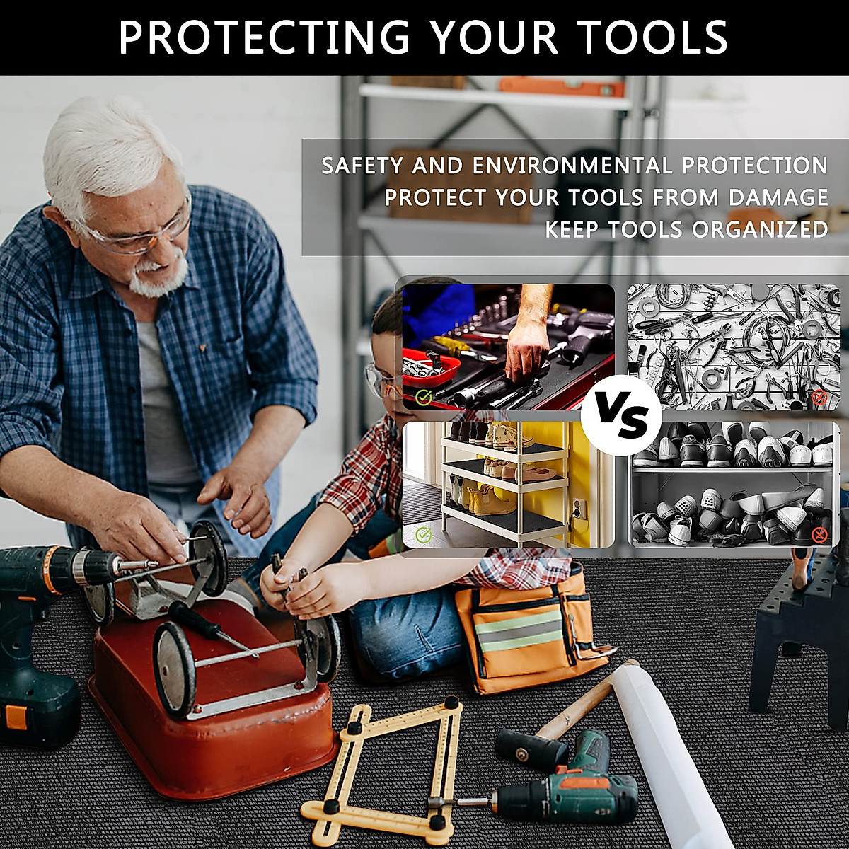 Foam Toolbox Liner Drawer Mat 1/8 Inch Thick X 24 Inch Wide X 24 Ft Long Black, No Slip for Protecting Cabinet, Garage, Cart, Tool Box