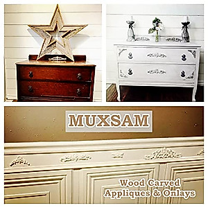 MUXSAM Wood Rose Appliques Onlays Set, 5-Pack Unpainted Decorative Carved Decals for Bed Door Cabinet Wardrobe Mantel Ceiling Wall Headboard Upgrade Decor Craft DIY Projects, 15x15cm+38x8cm