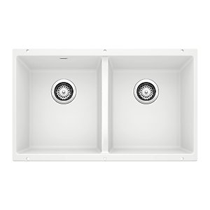 BLANCO 516320 Equal White Precis Silgranit 50/50 Double Bowl Undermount Kitchen Sink