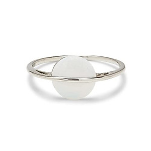 Pura Vida Ring Silver White Opal Saturn Ring - Handmade Ring with Synthetic Opal, Brass Base with Rhodium Plating - Silver Rings for Women, Cute Rings for Teen Girls, Boho Jewelry for Women - Size 9