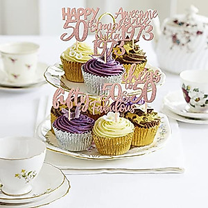 24 PCS Happy 50th Birthday Cupcake Toppers Glitter Fifty Straight Outta 1973 Cupcake Picks Cheers to 50 Fabulous Awesome Since 1973 Cake Decorations for 50th Birthday Party Supplies Rose Gold