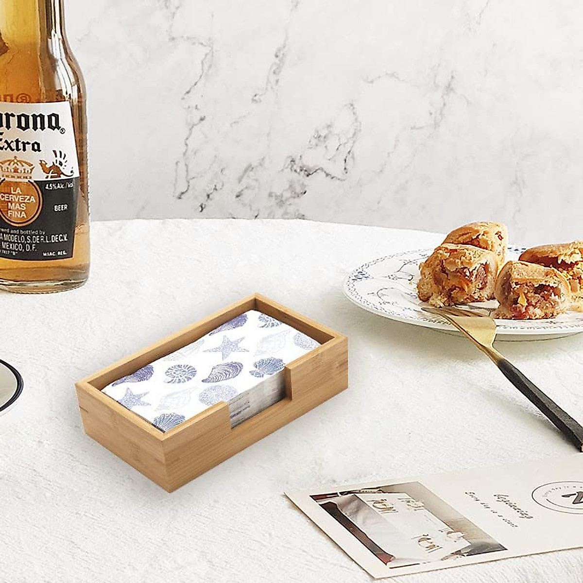 Bamboo Napkin Holder Rectangular, 9.5" x 5.5" x 2.5", Wood Guest Towel Tray, Toilet Tank Tray, Wooden Paper Towels Holder for Kitchen/Bathroom Countertop