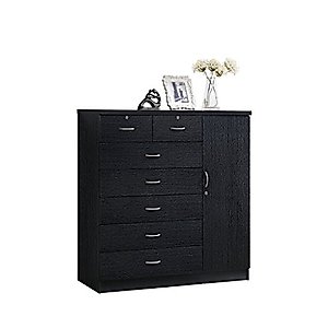 Hodedah 7 Drawer Jumbo Chest, Five Large Drawers, Two Smaller Drawers with Two Lock, Hanging Rod, and Three Shelves | Black