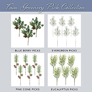 AuldHome Pine Cone Picks (6-Pack); Frosted Evergreen Christmas Decor Floral Stems for Wreaths, Vases and Holiday Arrangements