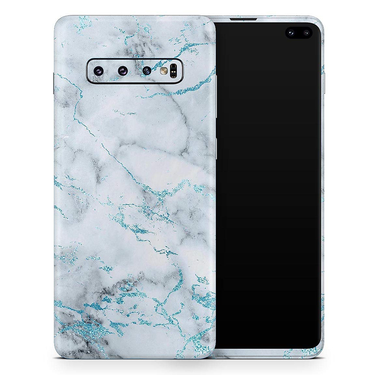 DesignSkinz Marble & Digital Blue Frosted Foil V4 Protective Vinyl Decal Wrap Skin Cover Compatible with The Samsung Galaxy S20 (Screen Trim & Back Glass Skin)
