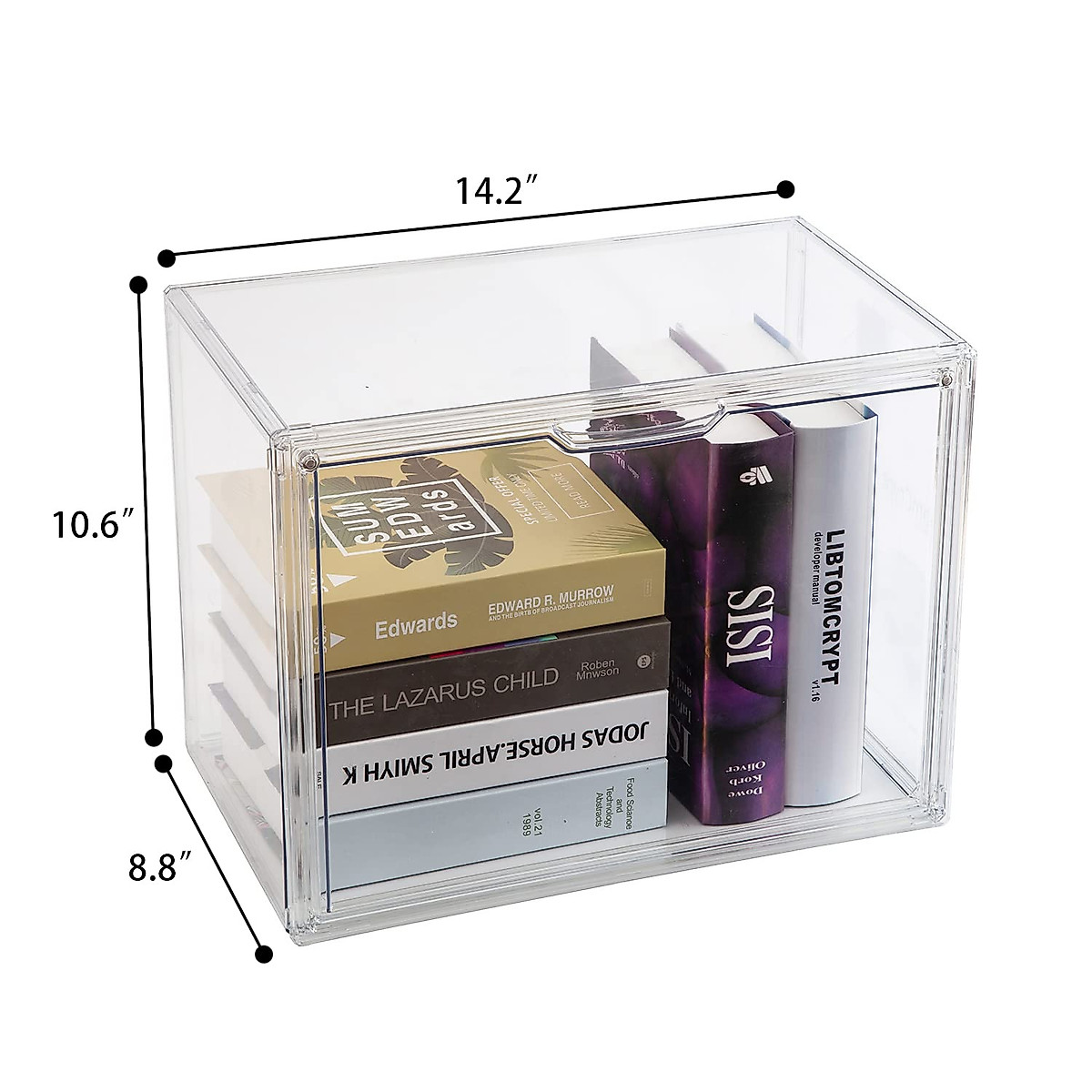 BOHOIDEE 2PACKS Clear Book Storage Organizer for Bookshelf, Plastic Stackable Book Display Case with Magnetic Door, Acrylic Showcase for Toys Handbags, Shoes, Purses