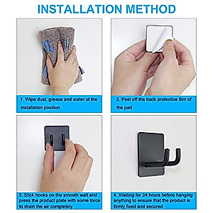 Yikla Adhesive Hooks, Bathroom Wall Towel Hooks, Black Stick Shower Razor Holder, Stainless Steel Door Hangers for Coat Loofah Robes Self Adhesive Organizer for Kitchen