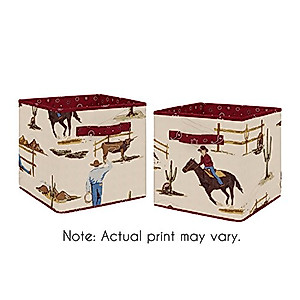 Sweet Jojo Designs Tan and Red Cowboy Foldable Fabric Storage Cube Bins Boxes Organizer Toys Kids Baby Childrens for Wild West Collection Set of 2