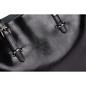 Black Vegan Leather Tote Bag - Large Shoulder Bag with Zipper and Inside Lining