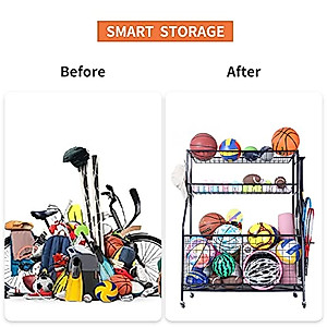Lhysn Carbon Steel Sports Equipment Storage Rack, 2 Baskets, 2 Lockable Wheels Guaranteed