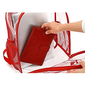 Kouxunt Clear Backpack Men Women Heavy Duty PVC Plastic Transparent School Backpack See Through Bookbags for Teen Girls Boys (Red)