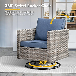 XIZZI Patio Furniture Sets Outdoor Sectional Sofa with Swivel Rocking Chairs,9 PCS All Weather PE Wicker Outside Conversation Couch with Coffee and Side Table for Backyard Deck Garden,Denim Blue