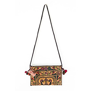 changnoi Mocha Bird Hill Tribe Crossbody Bag Hmong Embroidered Thai Fair Trade