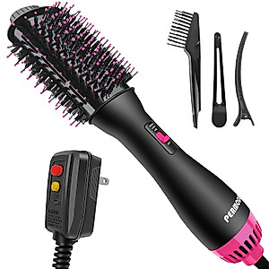 PERMODEL Hair Dryer Blow Dryer Brush, One-Step Ionic Volumizer, Professional Hot Air Brush with Titanium Barrel, Styler Tools for All Hair Types. (Black Pink)