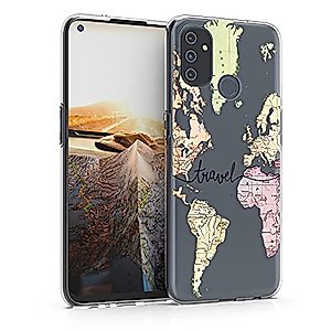 kwmobile Clear Case Compatible with OnePlus Nord N100 - Phone Case Soft TPU Cover - Travel Black/Multicolor/Transparent
