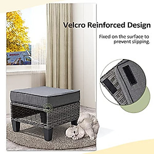 JOINHOM 2 Pieces Outdoor Patio Wicker Ottoman,Indoor Rattan Footrest Seat with Removable Comfortable Cushions, for Bedroom, Living Room,Balcony, Backyard, Garden