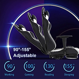 Gaming Chair with Footrest, Ergonomic Office Chair, Adjustable Swivel Leather Desk Chair, Reclining High Back Computer Chair with Lumbar Support and Headrest, Racing Style Video Gamer Chair