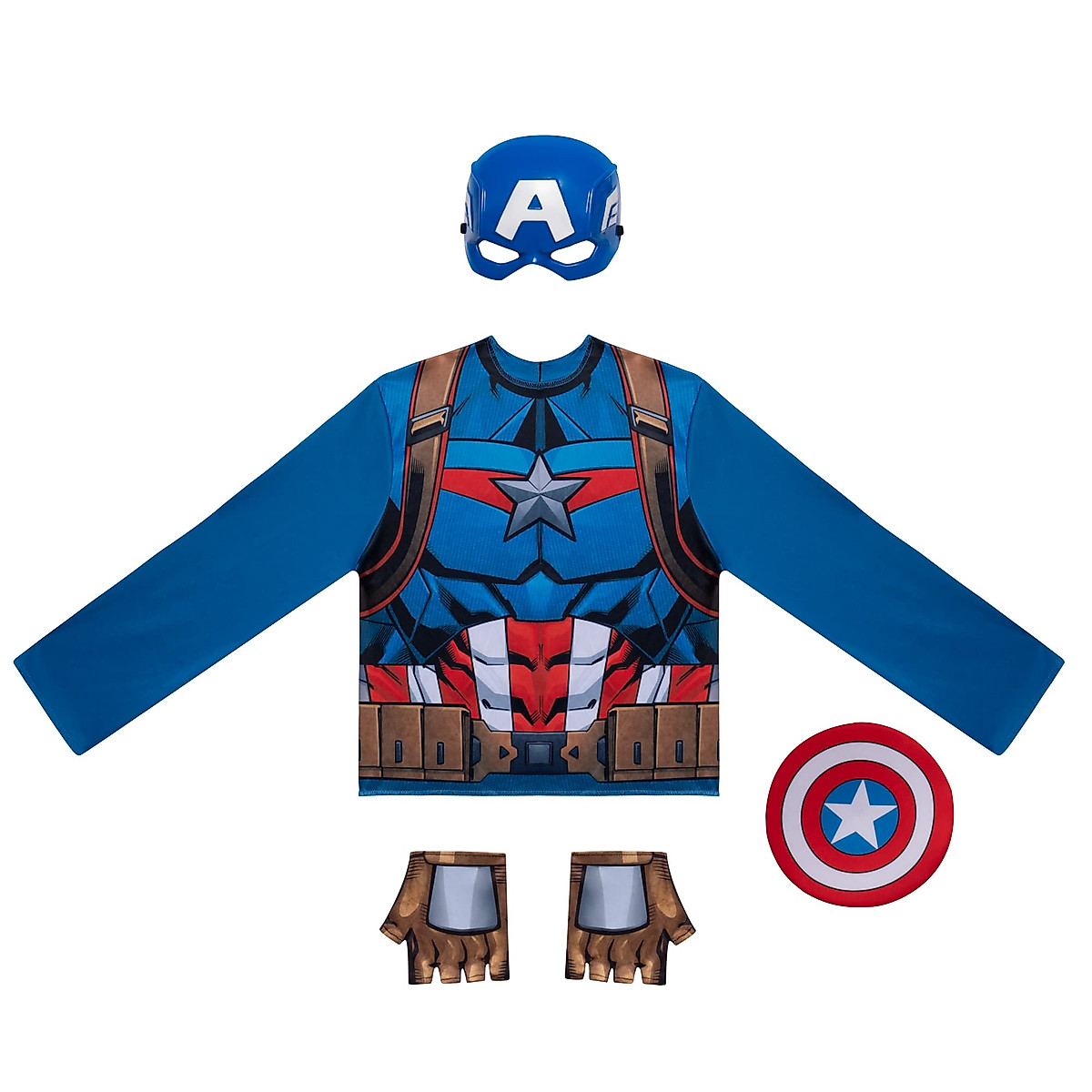 Marvel Avengers Child Halloween Costume Dress-Up Box - Three Sets of Medium-Size Tops, Gloves, Plastic Masks