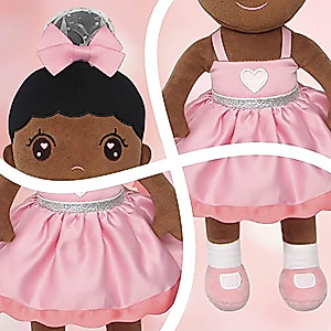 Maxshop Plush Dolls 17'' First Baby Doll for Kids Super Soft Plush Toy (Pink Dress Princess Black Doll)