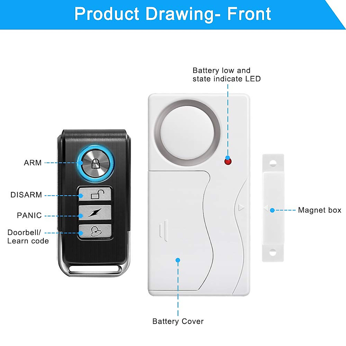 WSDCAM Wireless Door Alarm with Remote 2 Pack, Battery Included, 105 dB Loud Pool Door Alarm, Wireless Door Open Alarms Sensor for Kids Safety Home Security